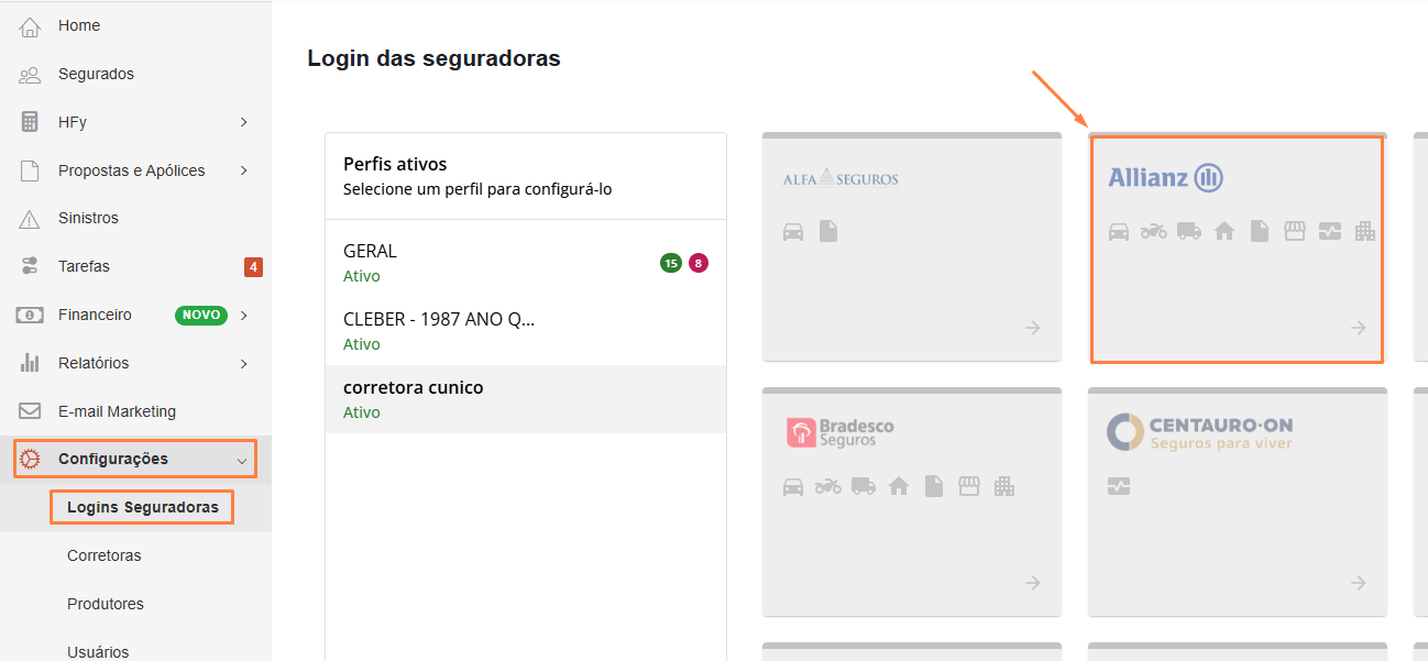 Logins Seguradoras - Como configurar o login da Allianz