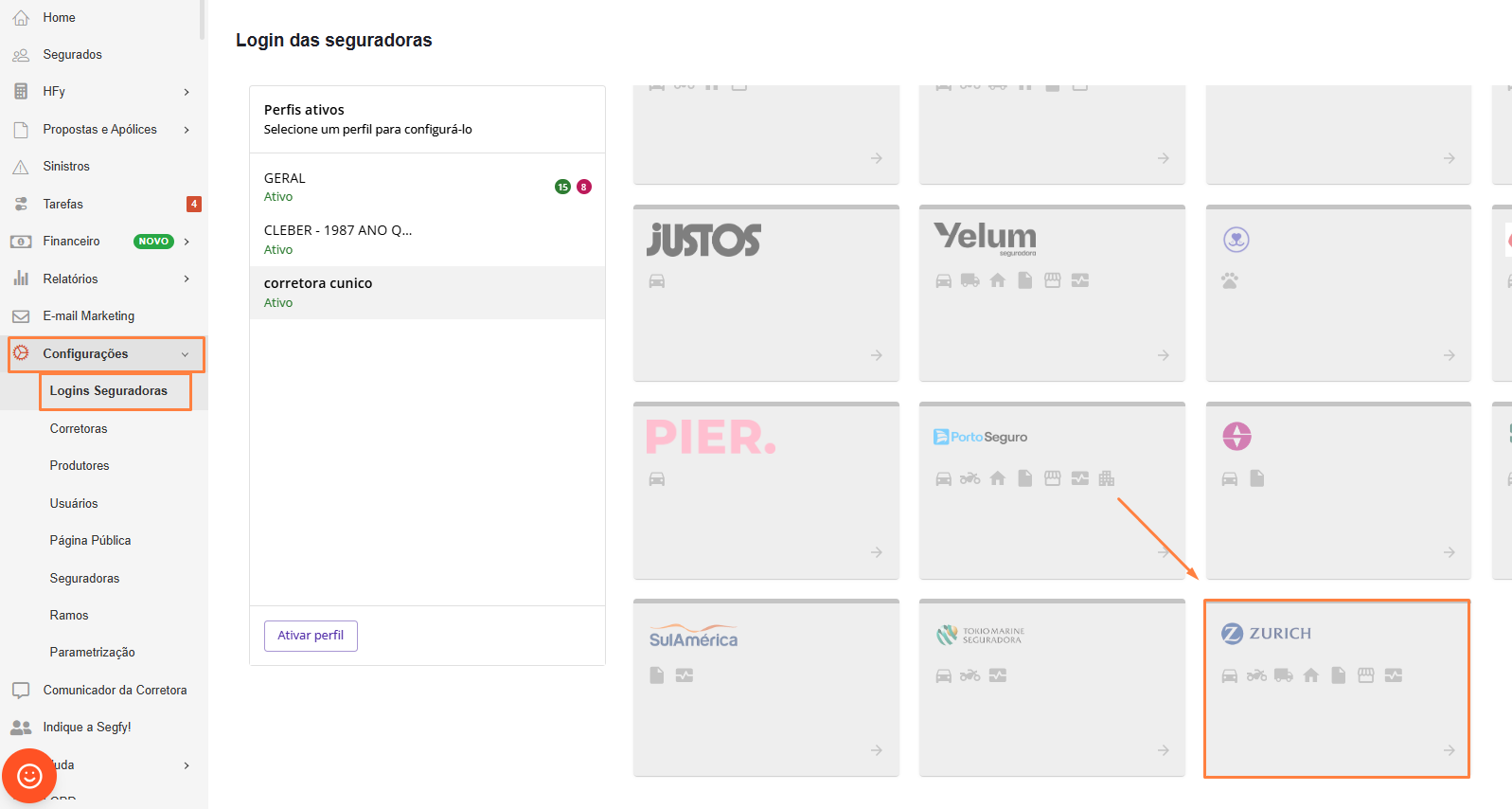 Logins Seguradoras - Como configurar o login da Zurich
