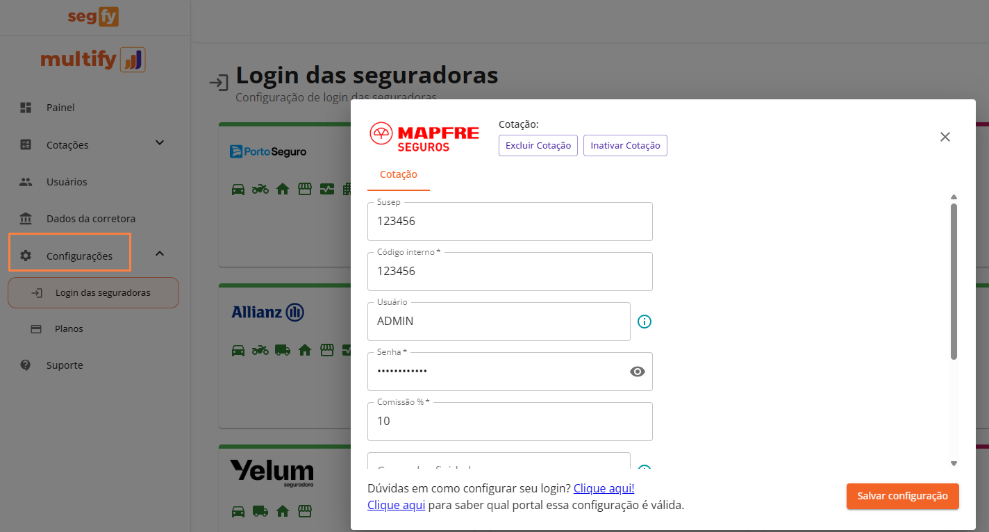 Multify - Como configurar o login da Mapfre Negócios?